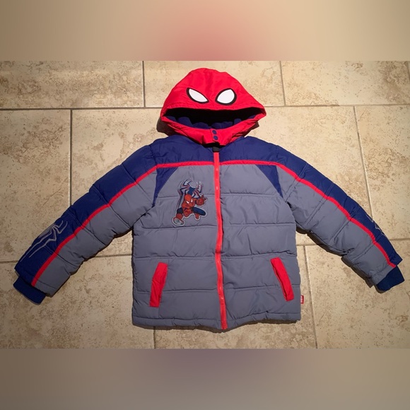 Disney | Jackets & Coats | Disney Marvel Spiderman Hooded Puffer Coat ...